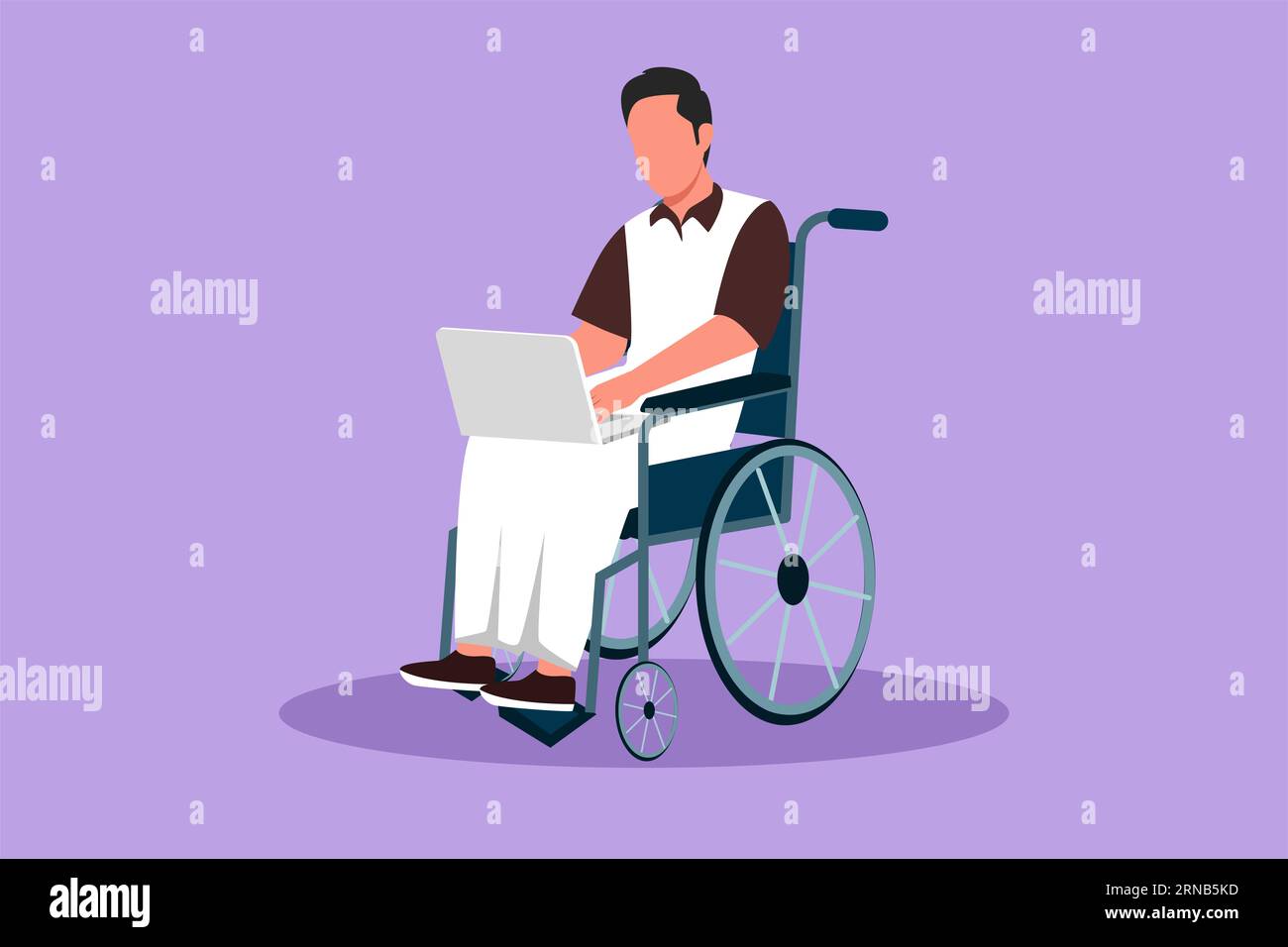 Cartoon flat style drawing disabled Arab man working on laptop ...