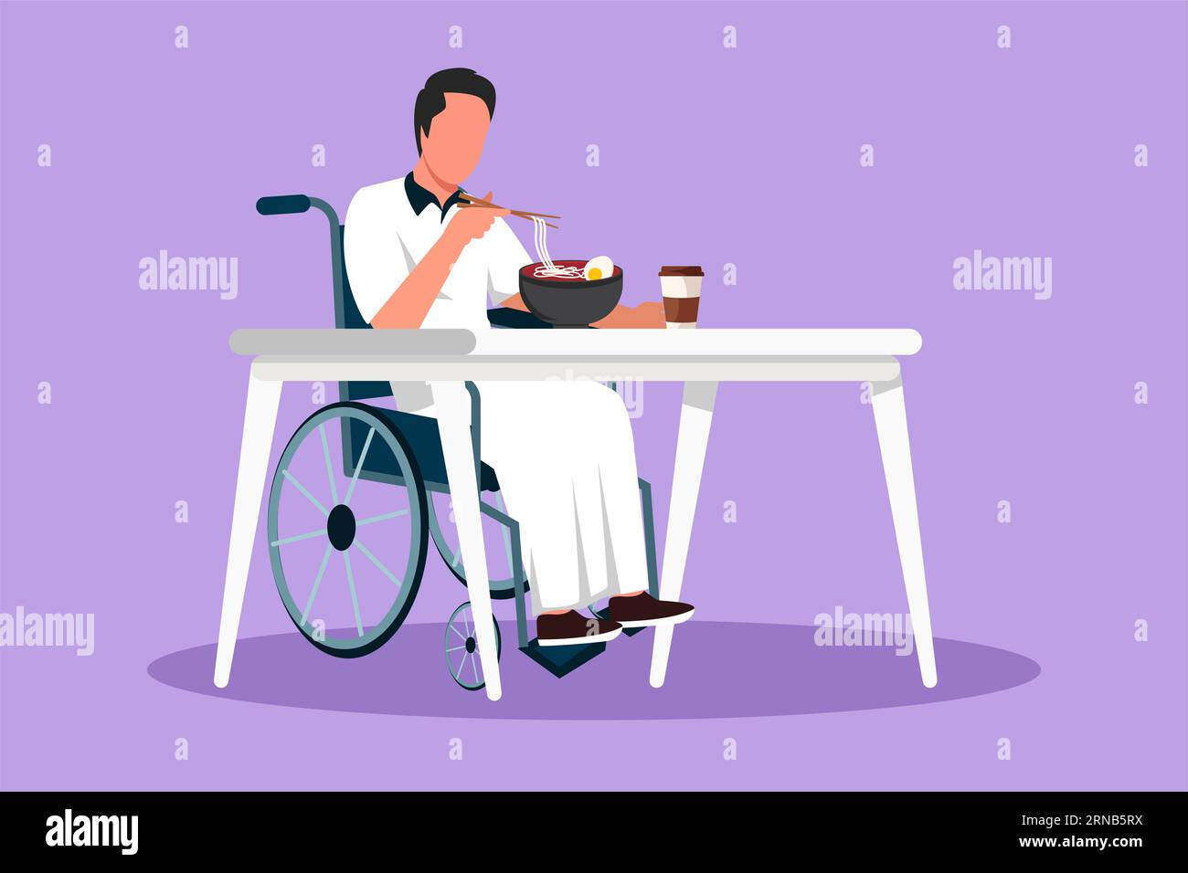 Character flat drawing of young Arabian male wheelchair user eating ...