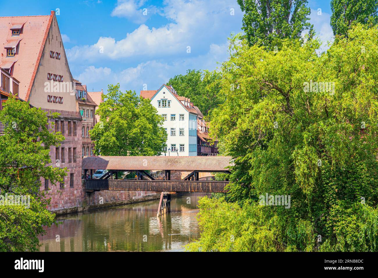 Scenic view of Henkersteg, a picturesque wooden bridge over the River ...