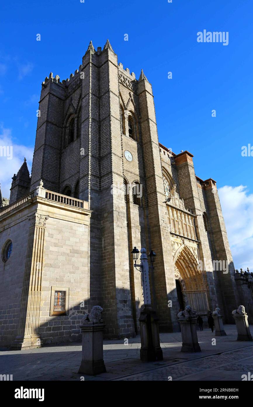 Photo taken on Feb. 16, 2016 shows a cathedral in the old town of Avila ...