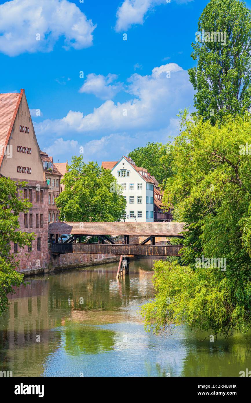 Scenic view of Henkersteg, a picturesque wooden bridge over the River ...