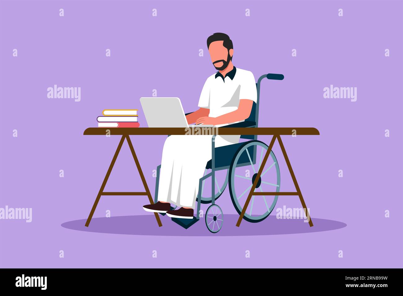 Cartoon flat style drawing of young Arabian man uses wheelchair and ...