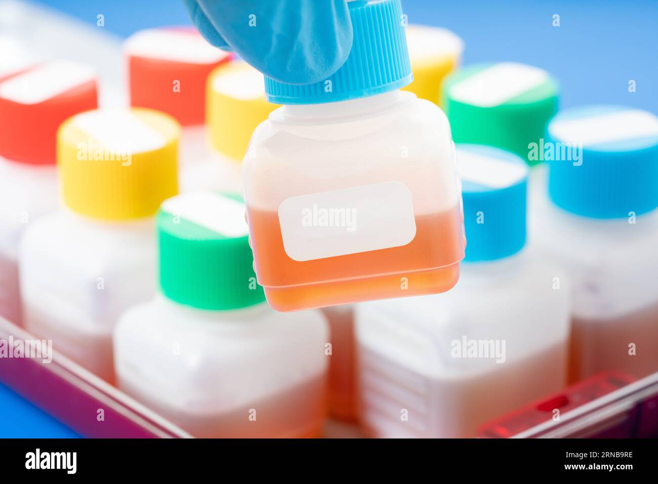 laboratory plastic bottle with microflora samples Stock Photo - Alamy