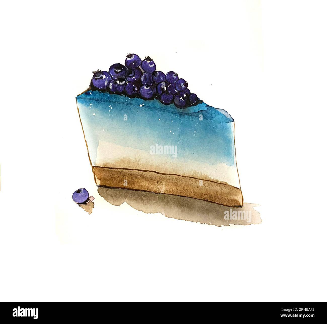 Isolated on white background Watercolor drawing Cheesecake with ...
