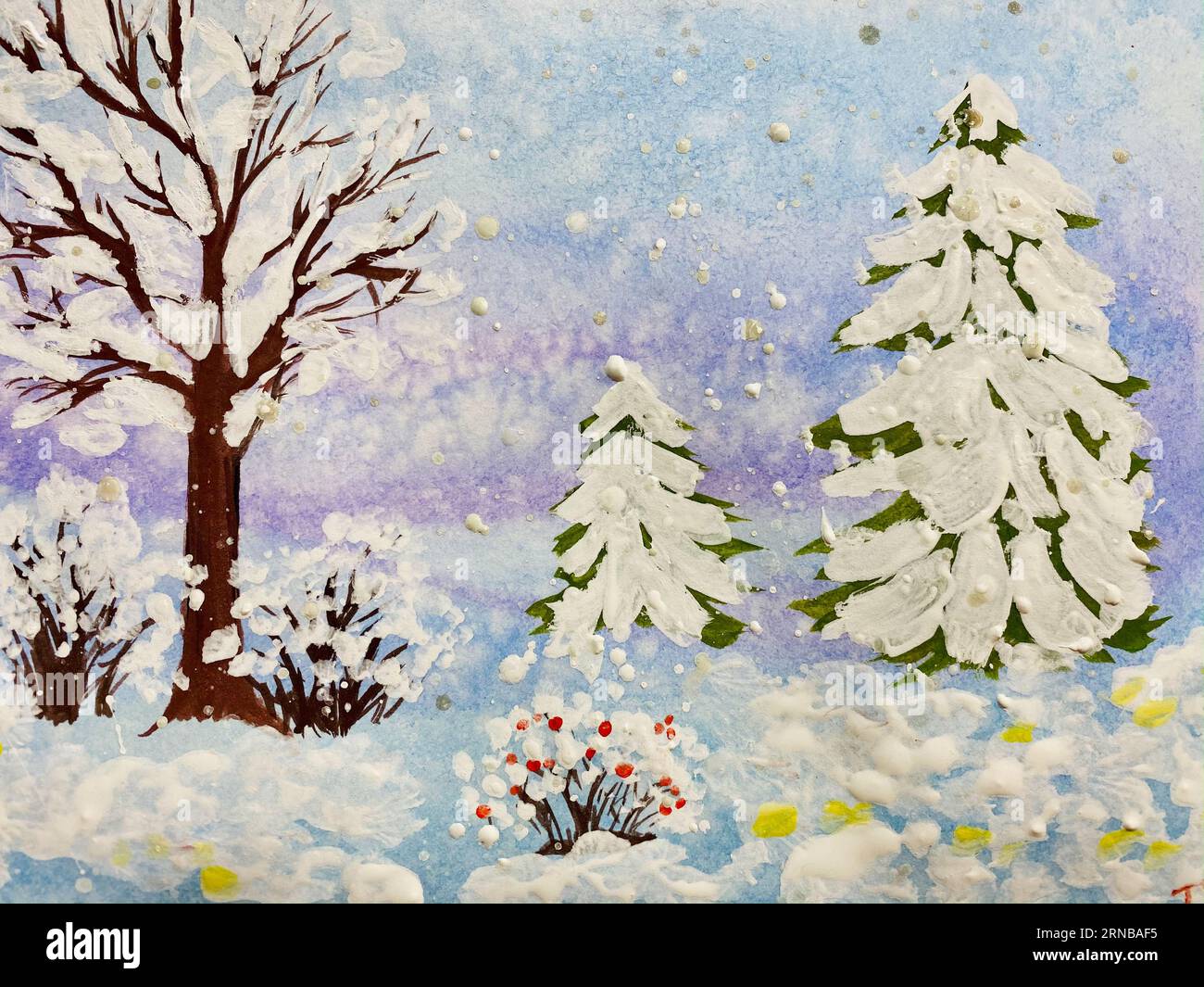 hand drawing watercolor winter landscape Stock Photo - Alamy