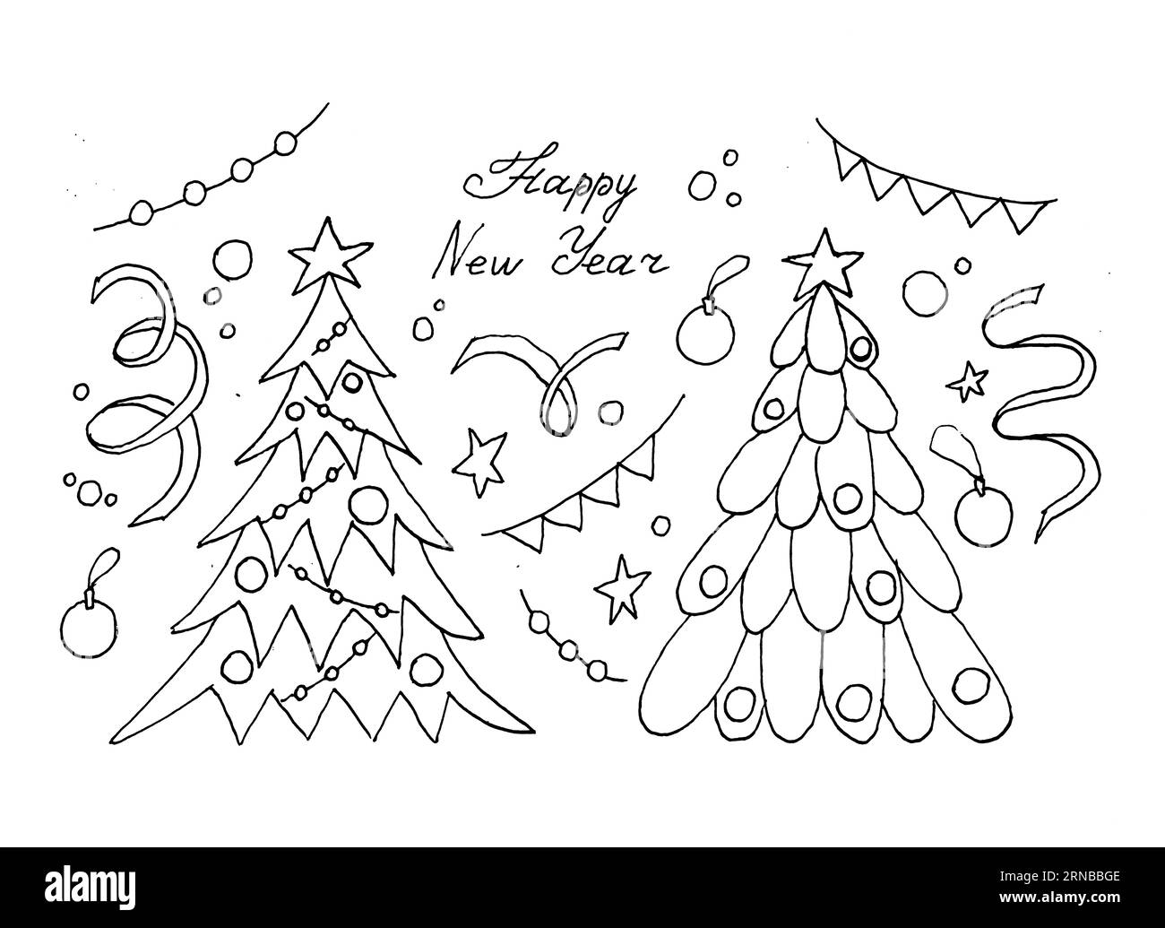 New year tree drawing Black and White Stock Photos & Images - Alamy