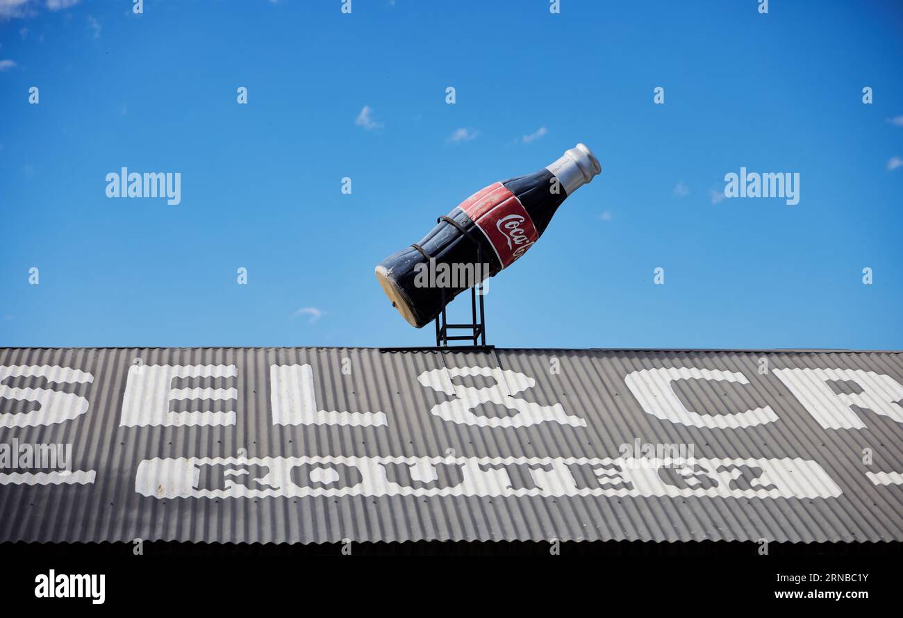 A closeup of a vintage Coca-Cola sign on the roof of a cafe Stock Photo ...