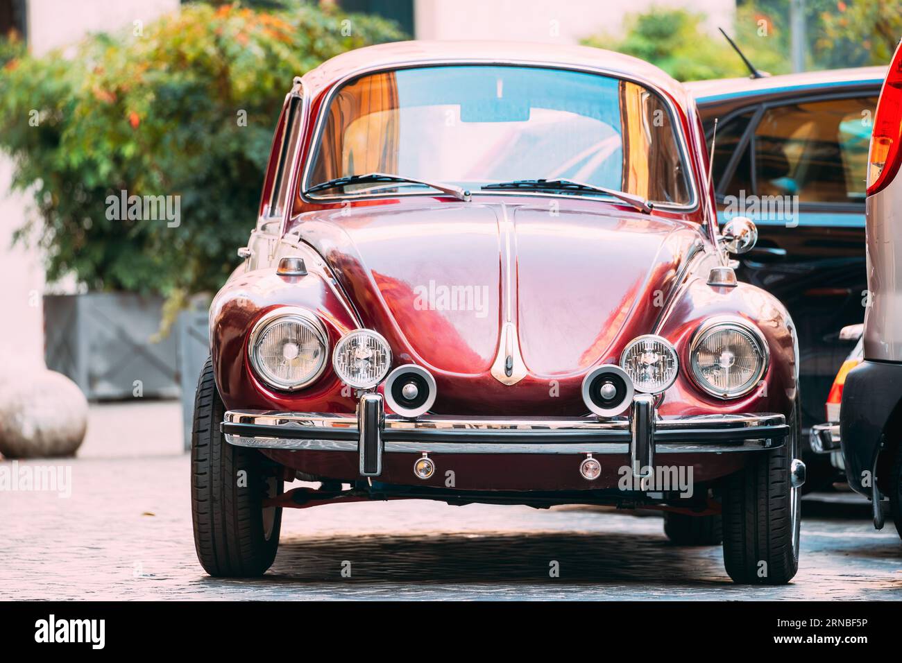 Rome, Italy. Old Retro Vintage Red Color Volkswagen Beetle Car Parked ...