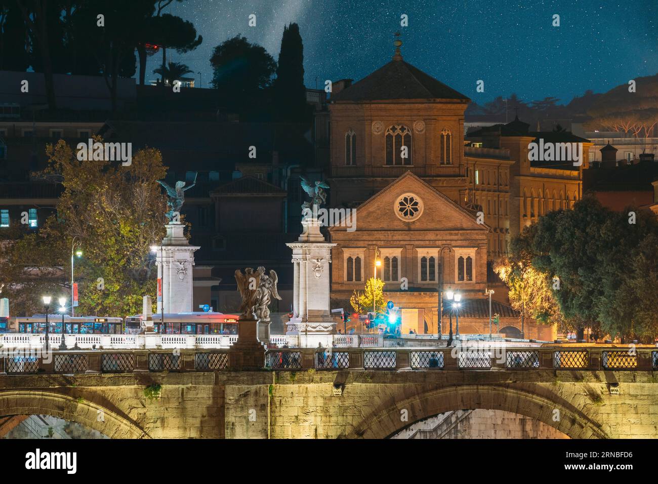 Rome, Italy. Hospital Of Holy Spirit And Aelian Bridge In Evening Night ...