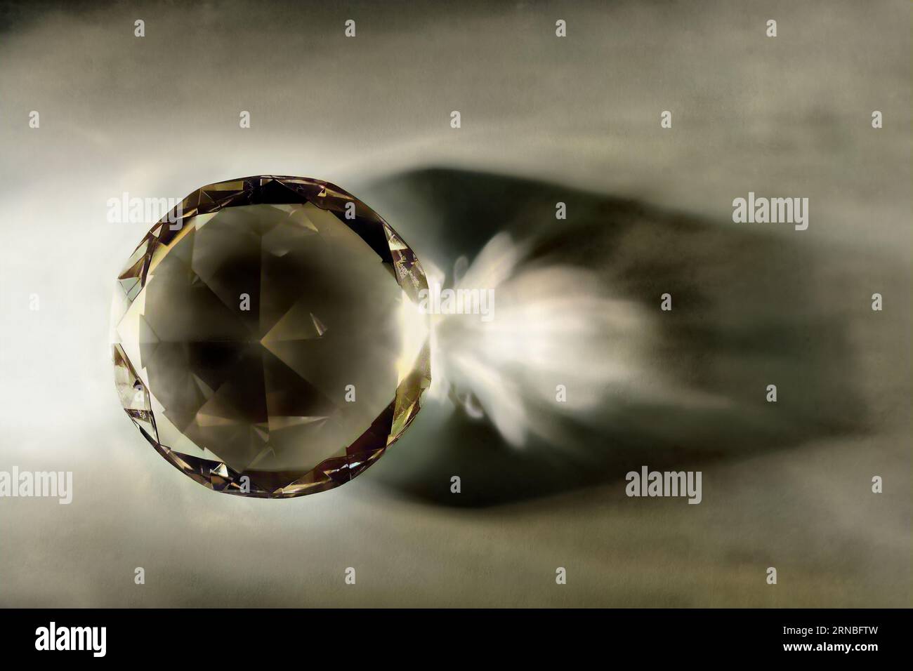 real glass object with shadows formed as diamond on white table with ...