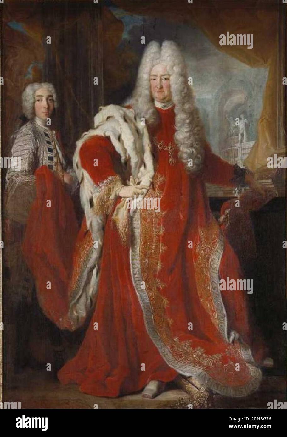 Kurfürst Karl III. Philipp von der Pfalz als Ordensgroßmeister mit Page ...