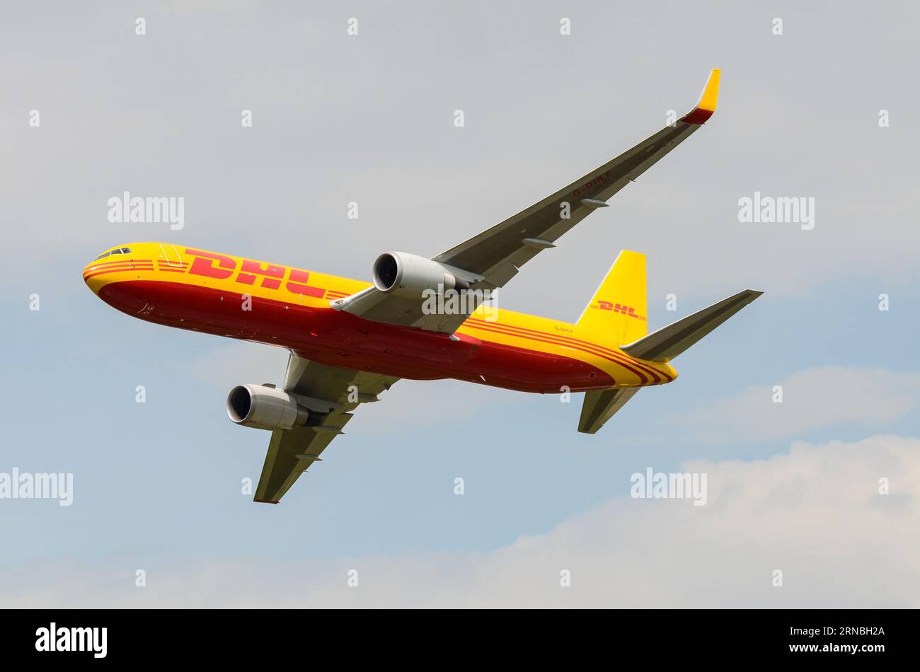 DHL Air Boeing 767 cargo transport jet plane G-DHLF landing. Boeing 767 ...