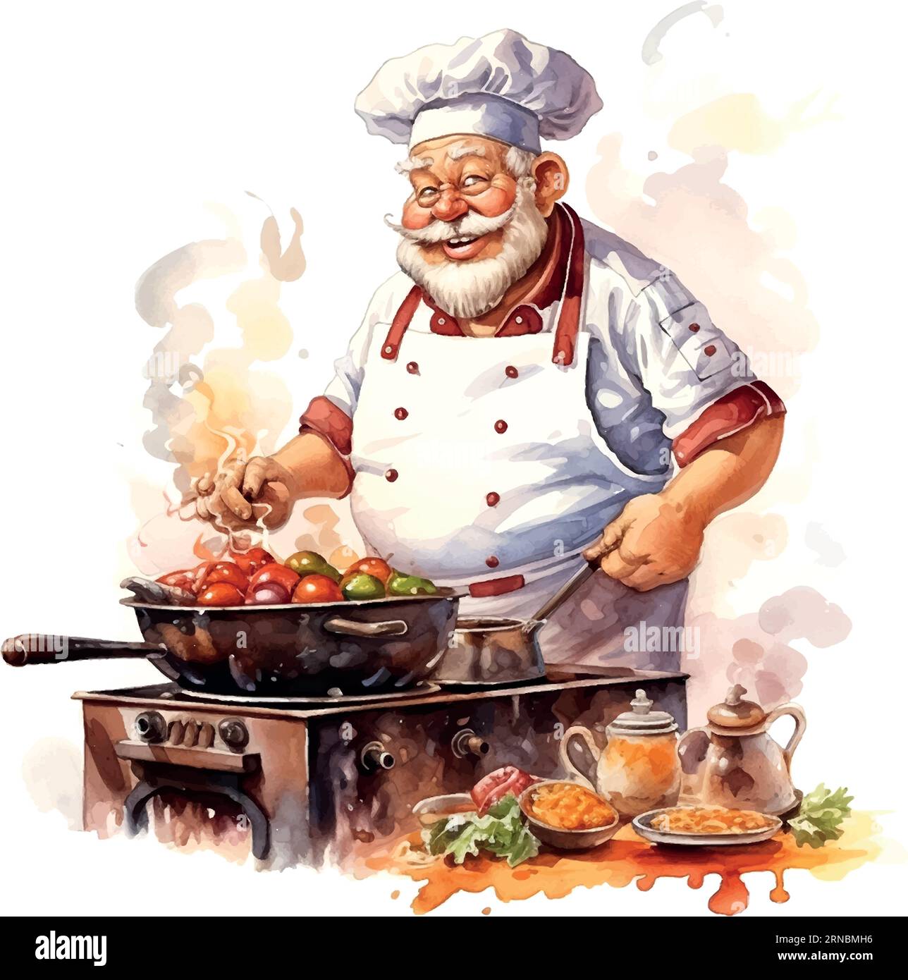 Retro watercolor character cook cartoon watercolor for wallpaper design ...