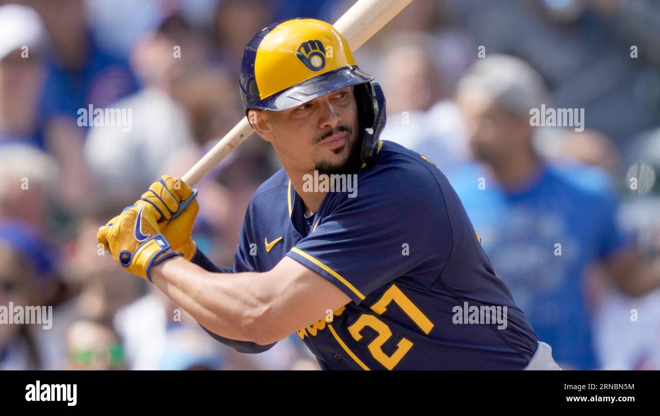 Milwaukee Brewers' Willy Adames waits for the next pitch during a ...