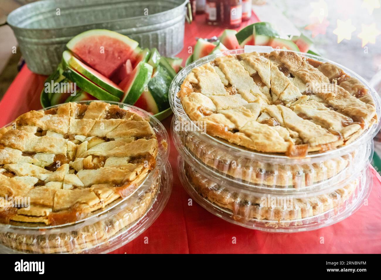 Apple pie and watermelon at a 4th of July celebration Stock Photo - Alamy