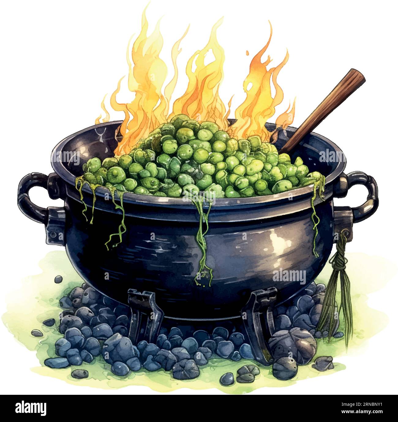 Halloween witch's cauldron watercolor in vintage style on white ...