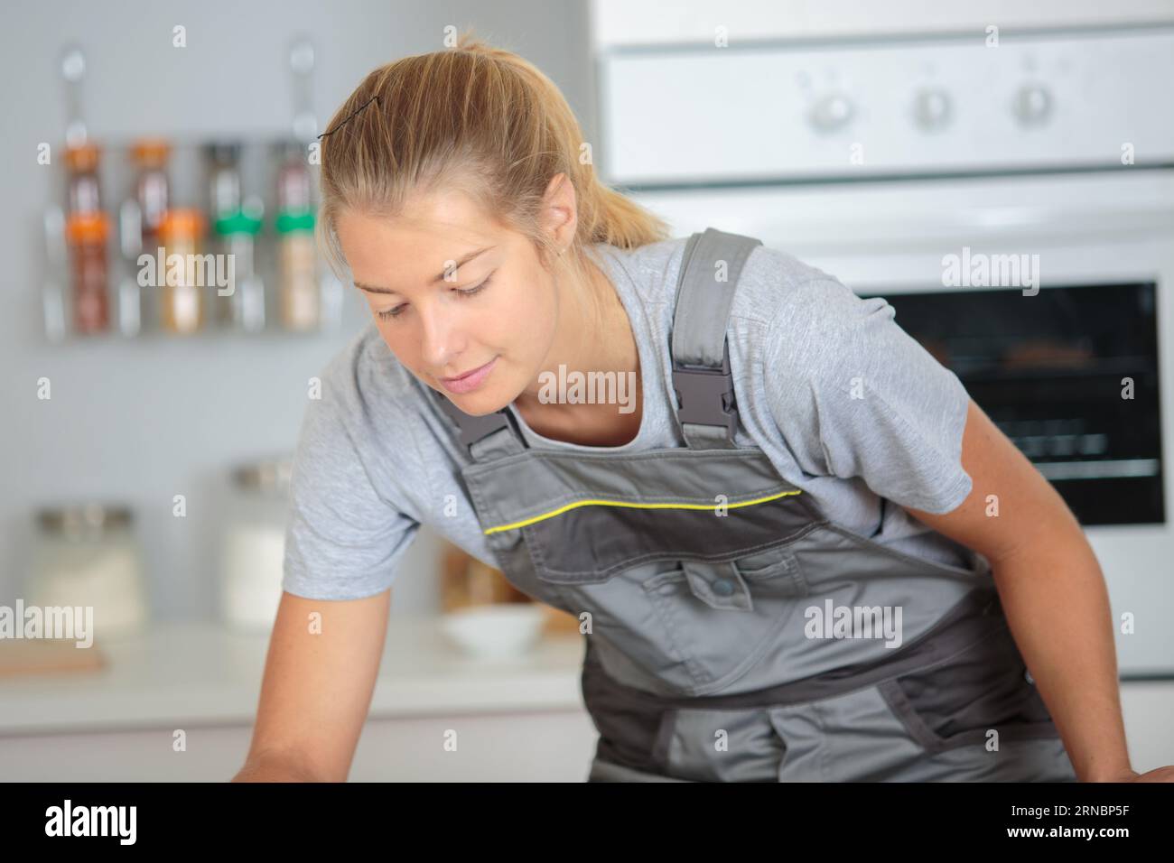 female engineer working in a kitchen Stock Photo - Alamy
