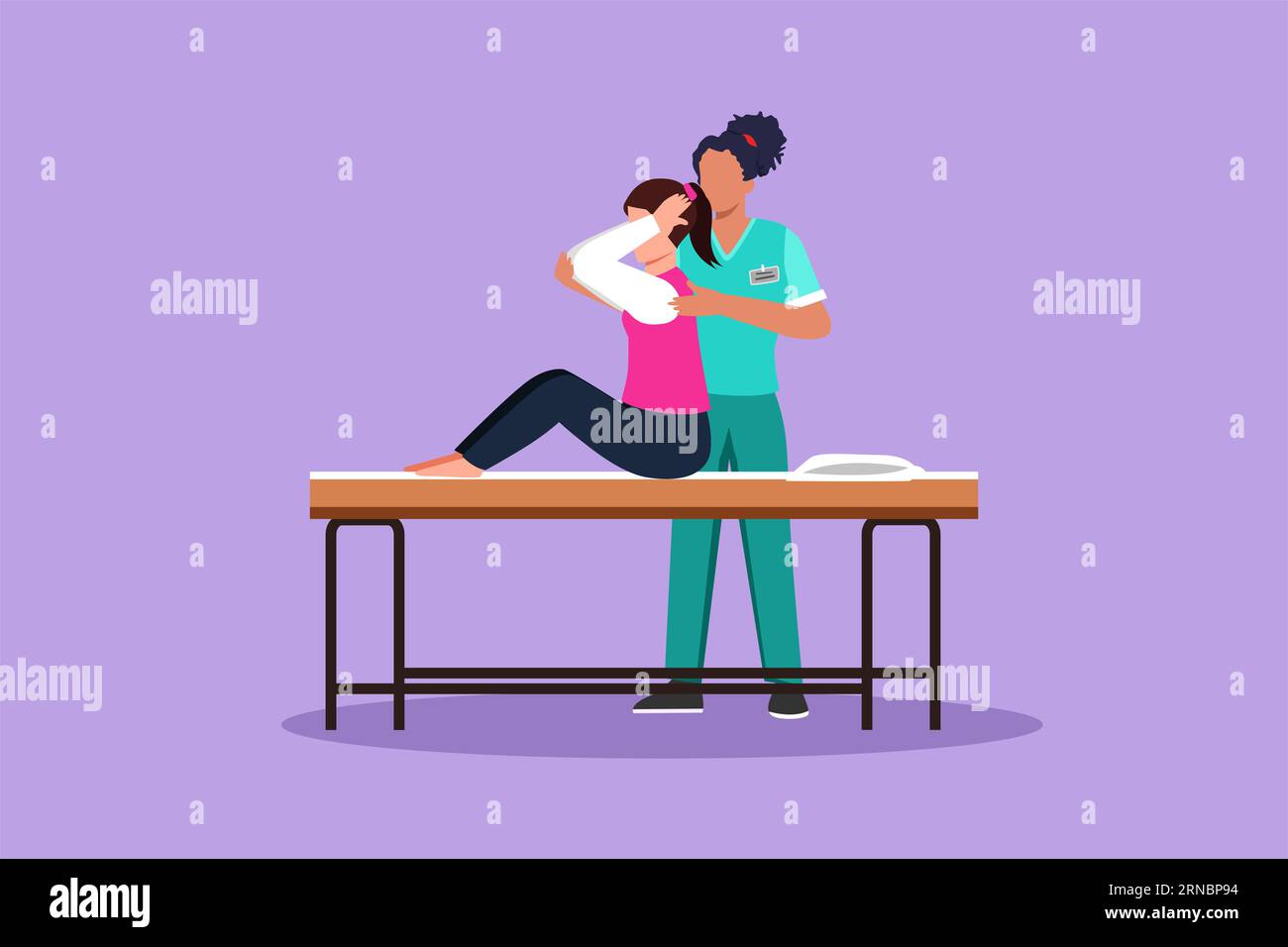 Cartoon flat style drawing beautiful woman sitting on massage table ...