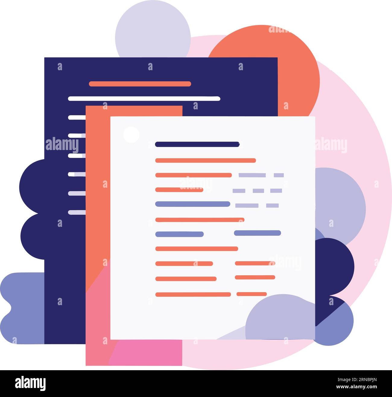 Office documents and equipment in UX UI flat style isolated on ...
