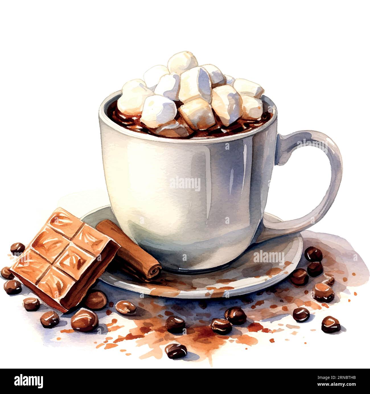 Watercolor cocoa with marshmallow watercolor Stock Vector Image & Art ...