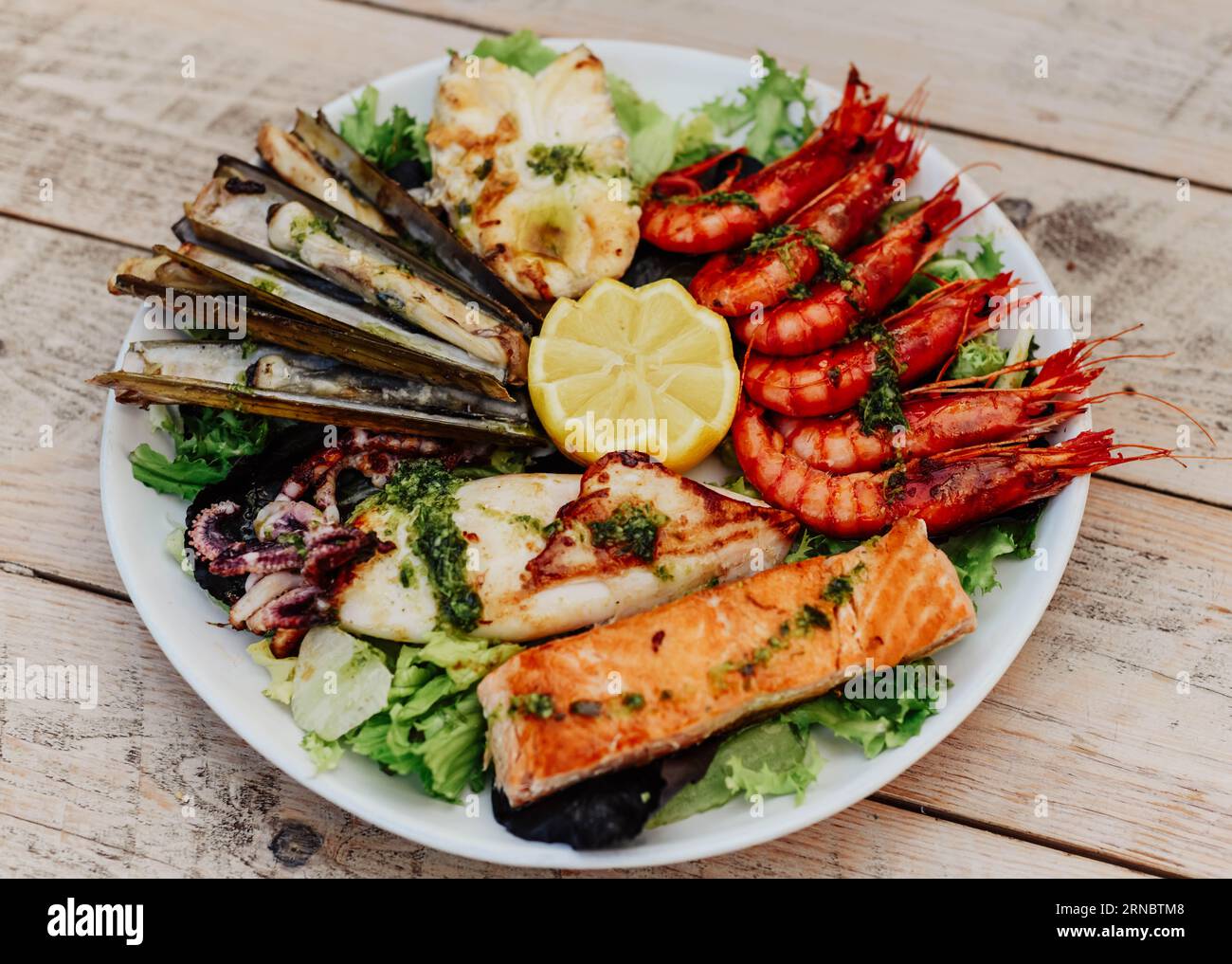 Typical seafood barbecue from the European Mediterranean coast Stock ...
