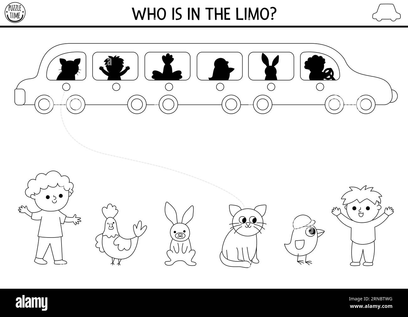 Transportation black and white shadow matching activity. Transport line ...