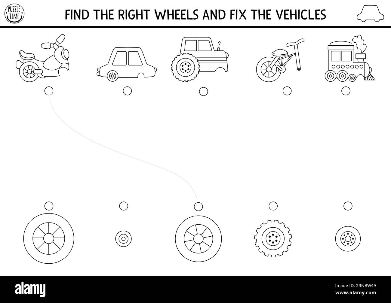 Transportation black and white matching activity with cute transport ...
