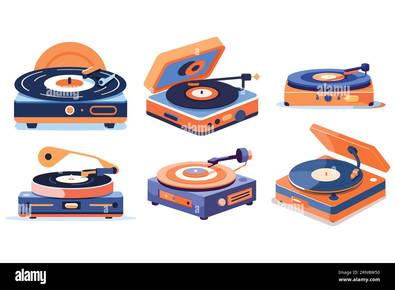 vintage record player in UX UI flat style isolated on background Stock ...