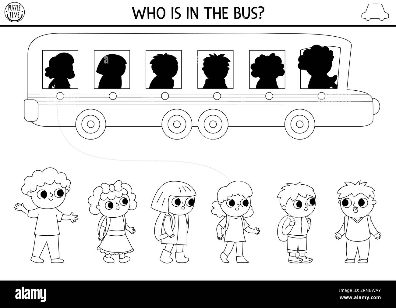 Transportation black and white shadow matching activity. Transport line ...