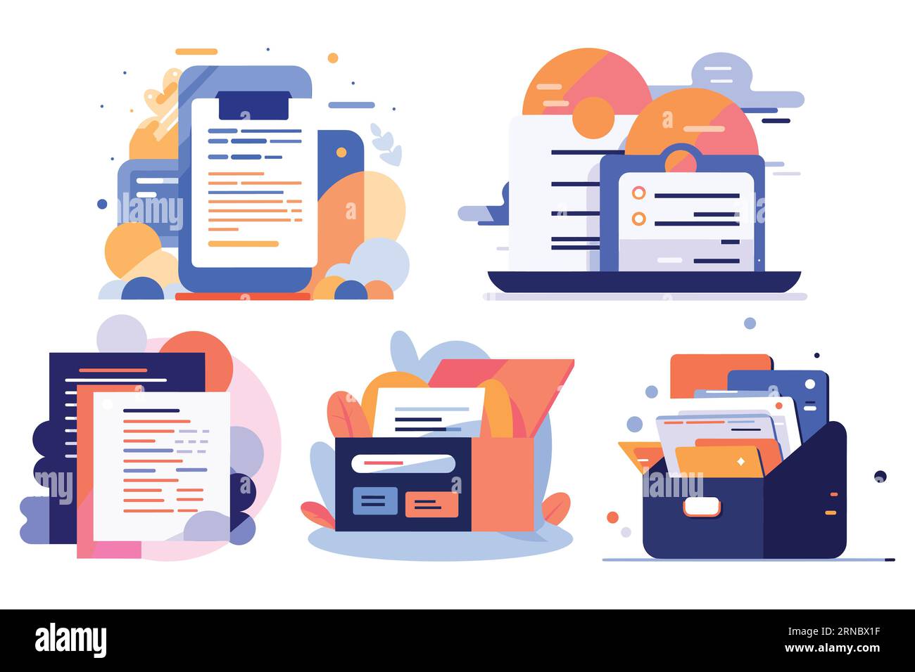 Office documents and equipment in UX UI flat style isolated on background Stock Vector Image ...