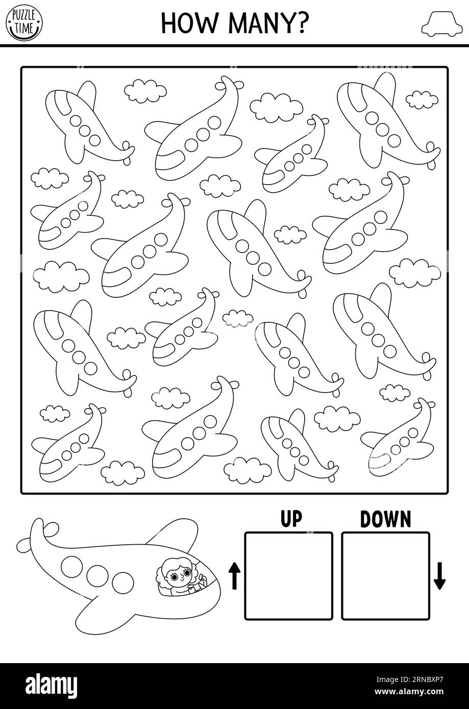 Transportation logic black and white game with up and down concept for ...