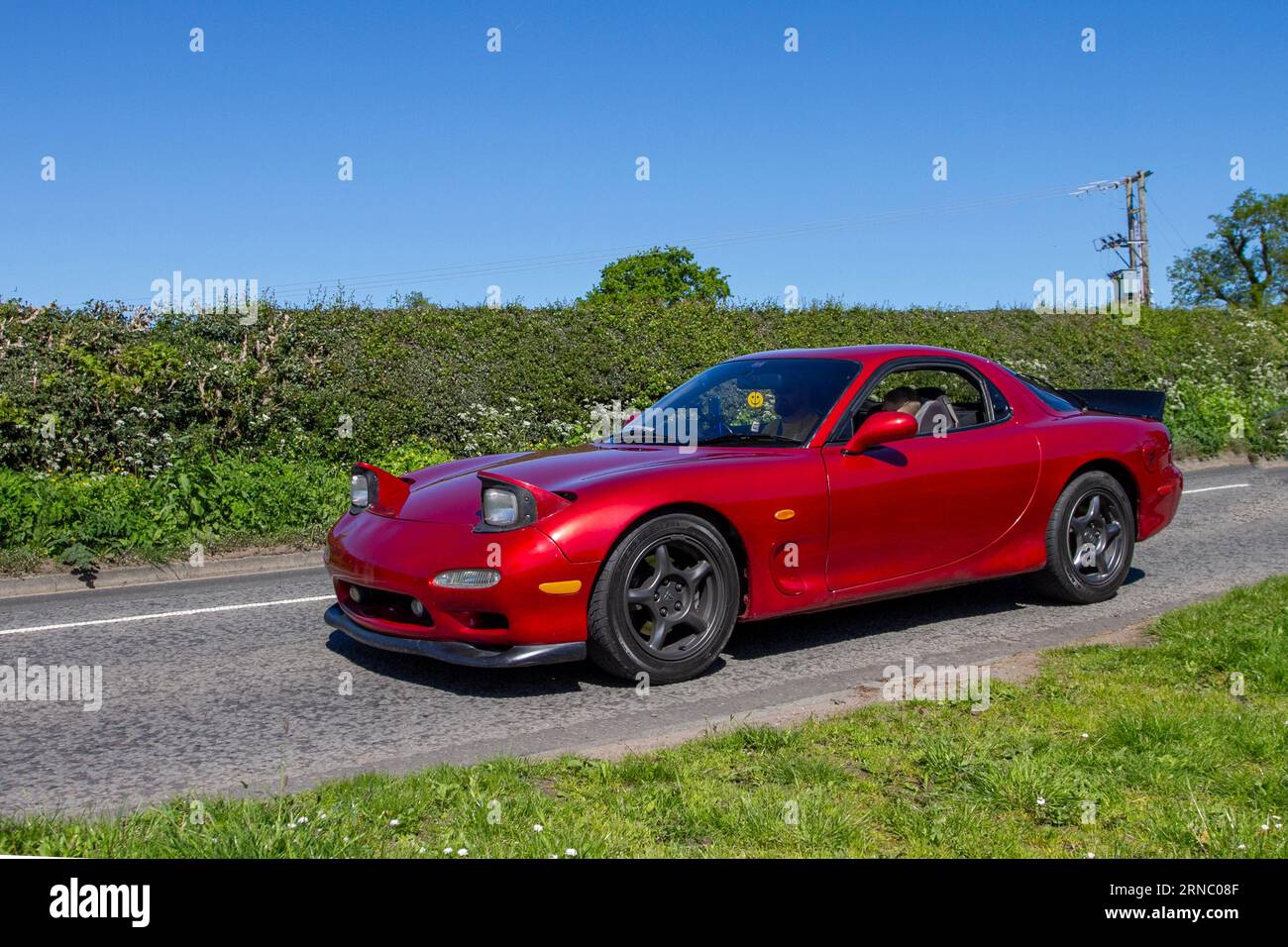 1993 90s nineties Red Mazda MX5 1.6 with pop up headlights en-route to ...
