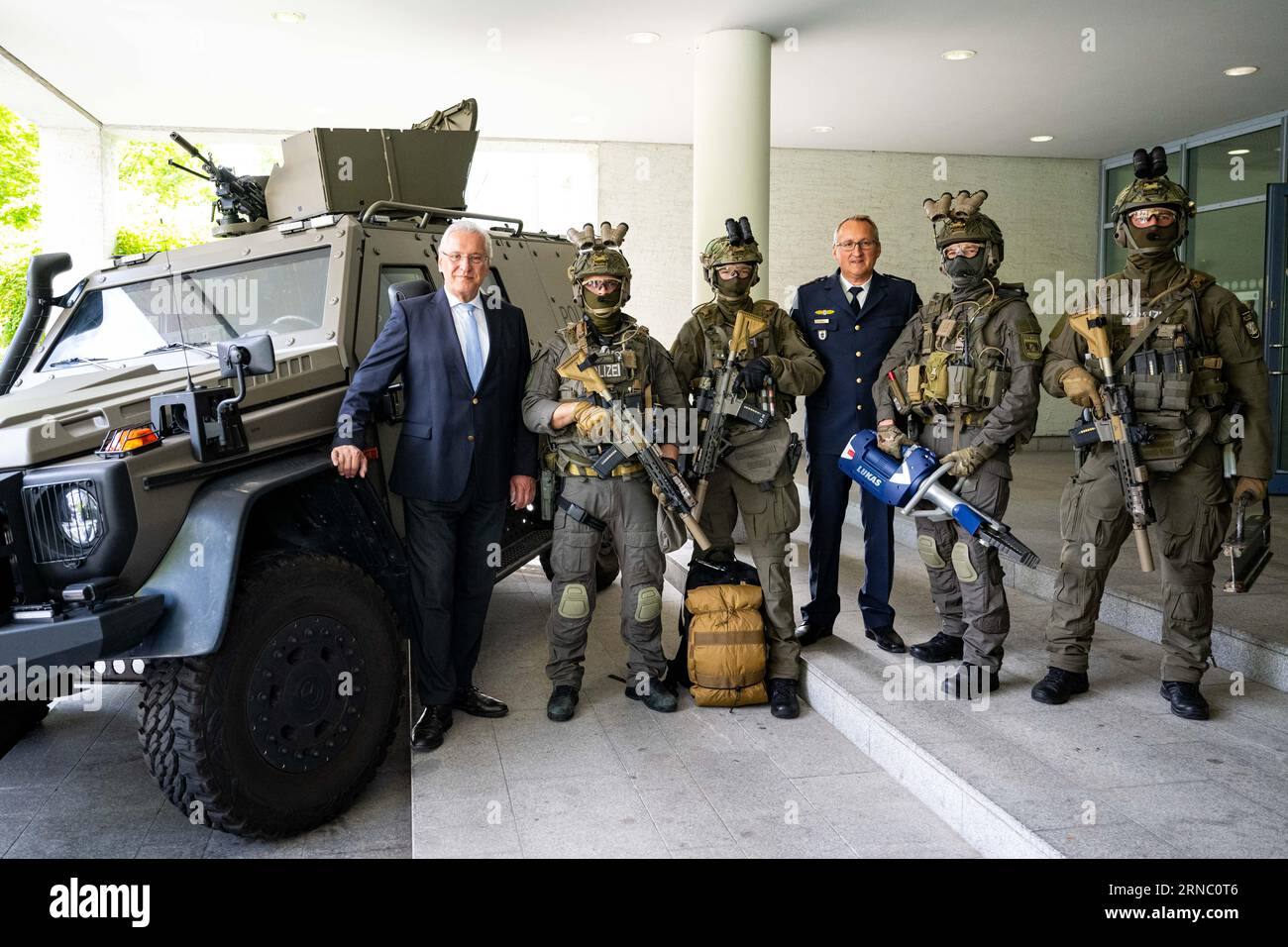 Munich, Germany. 01st Sep, 2023. Bavaria's Interior Minister Joachim Herrmann (CSU, l) and the ...