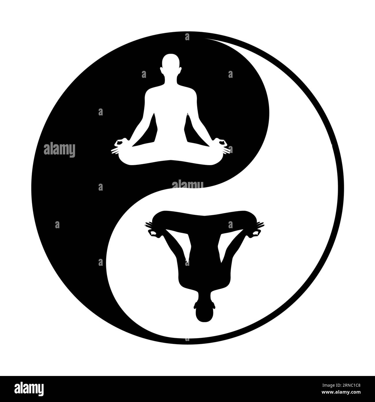 Yin yang with lotus meditation pose on white background. Isolated ...