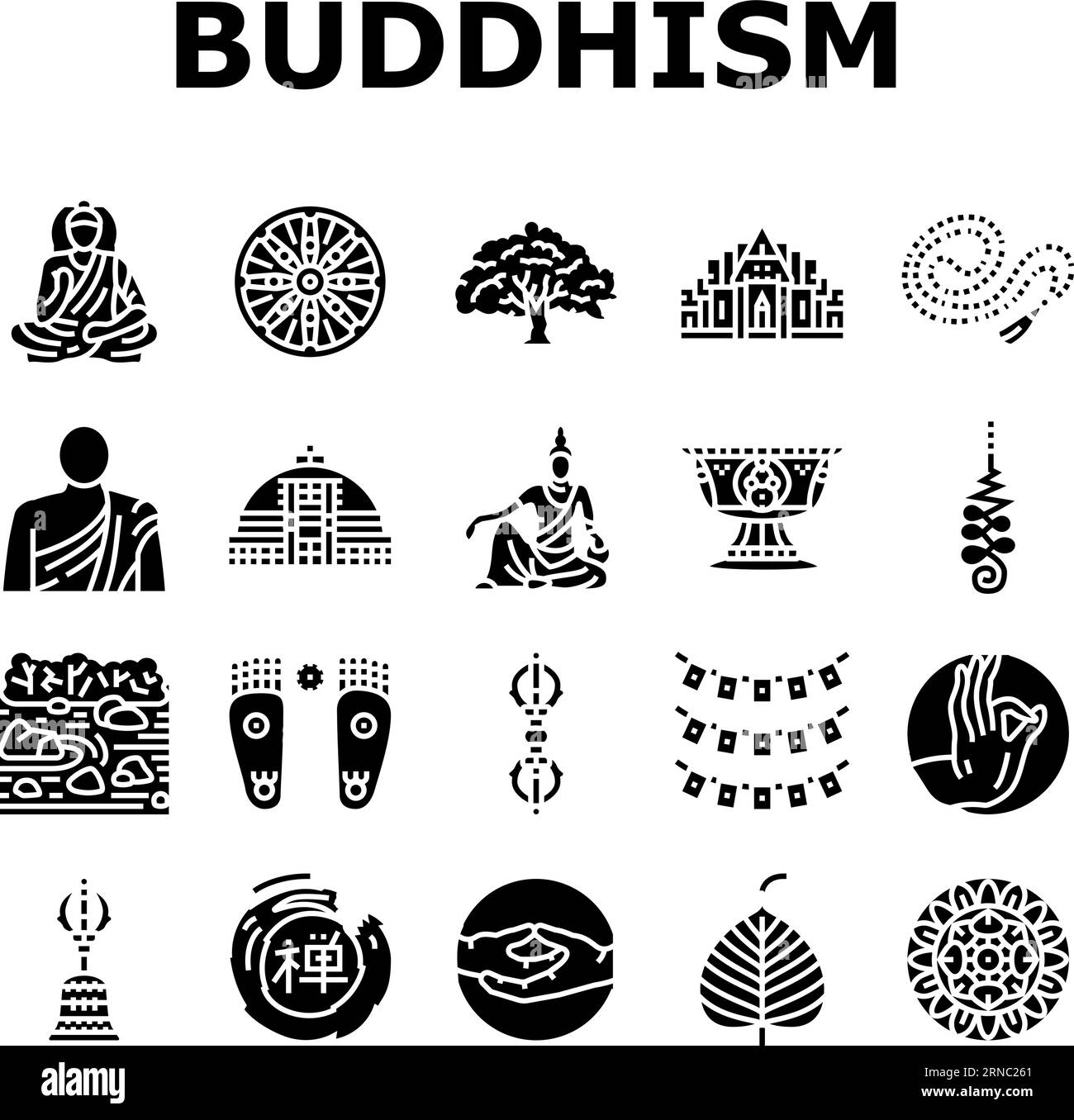 buddhism buddha lotus meditation icons set vector Stock Vector Image ...