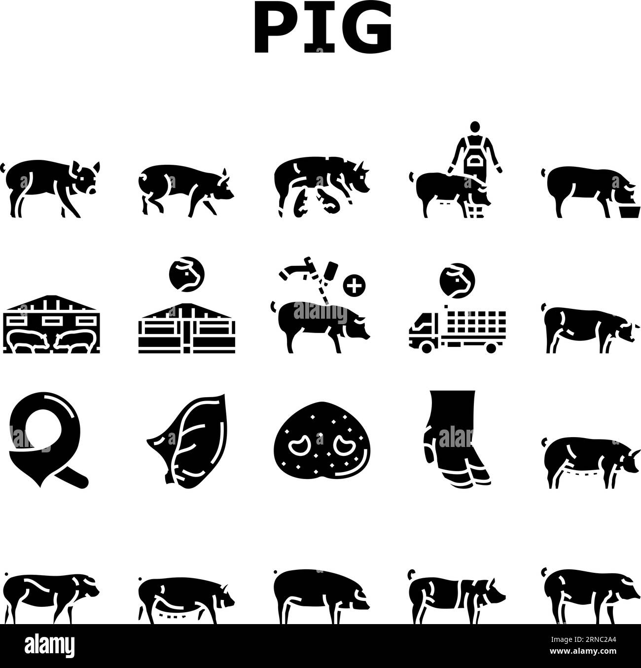 pork pig farm animal piglet hog icons set vector Stock Vector Image ...