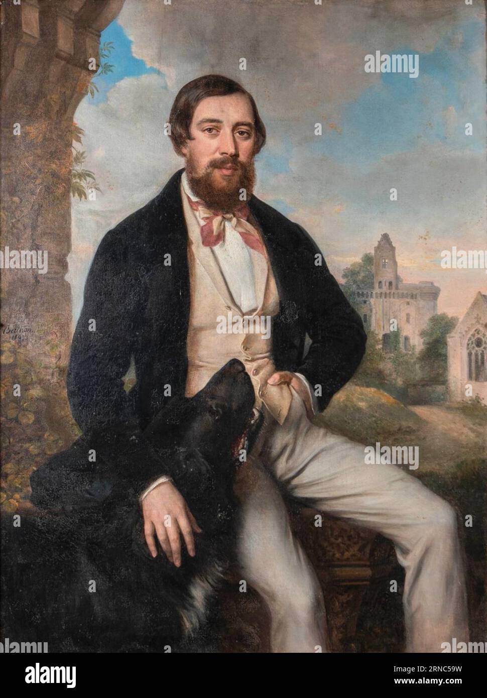 Portrait of Alfred Walsh and his dog 1847 by René Théodore Berthon ...