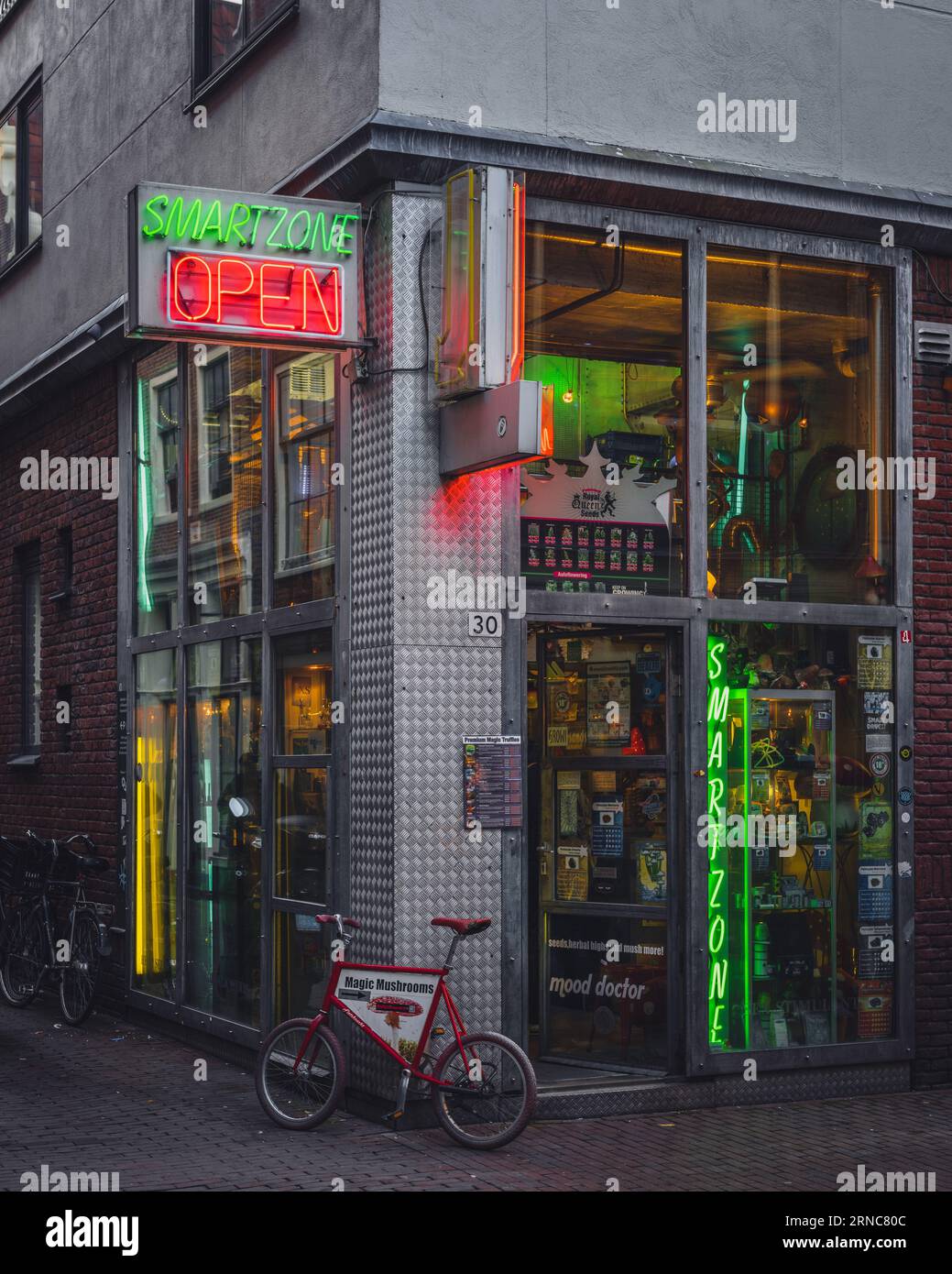 Amsterdam, Netherlands - November 27 2022: Neon signs outside a smart ...