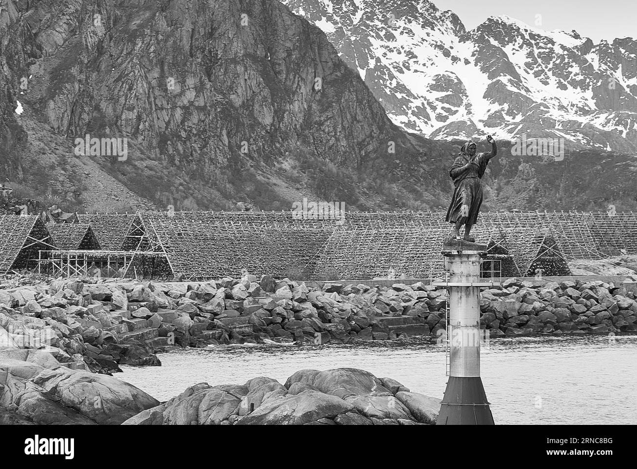 Black And White Photo Of The Statue Of The Fisherman's Wife At The ...