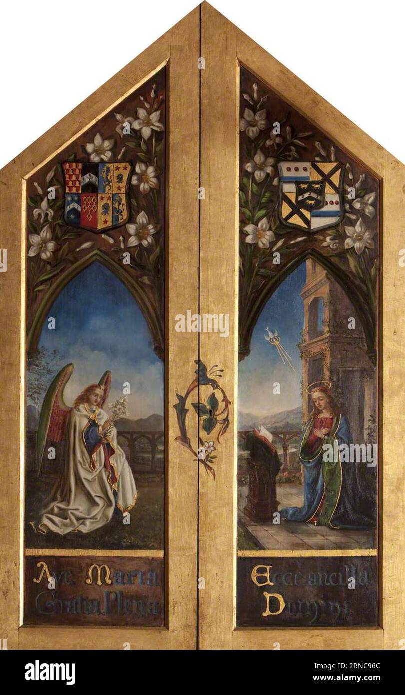 Triptych: centre panel: The Madonna in Adoration; pediment: Virgin in Glory; exterior of wings ...