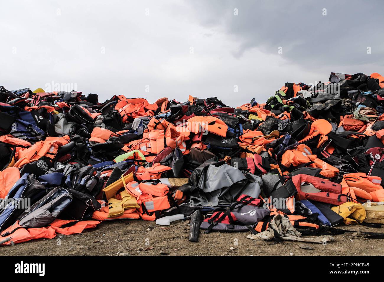 Refugee life jackets hi-res stock photography and images - Alamy