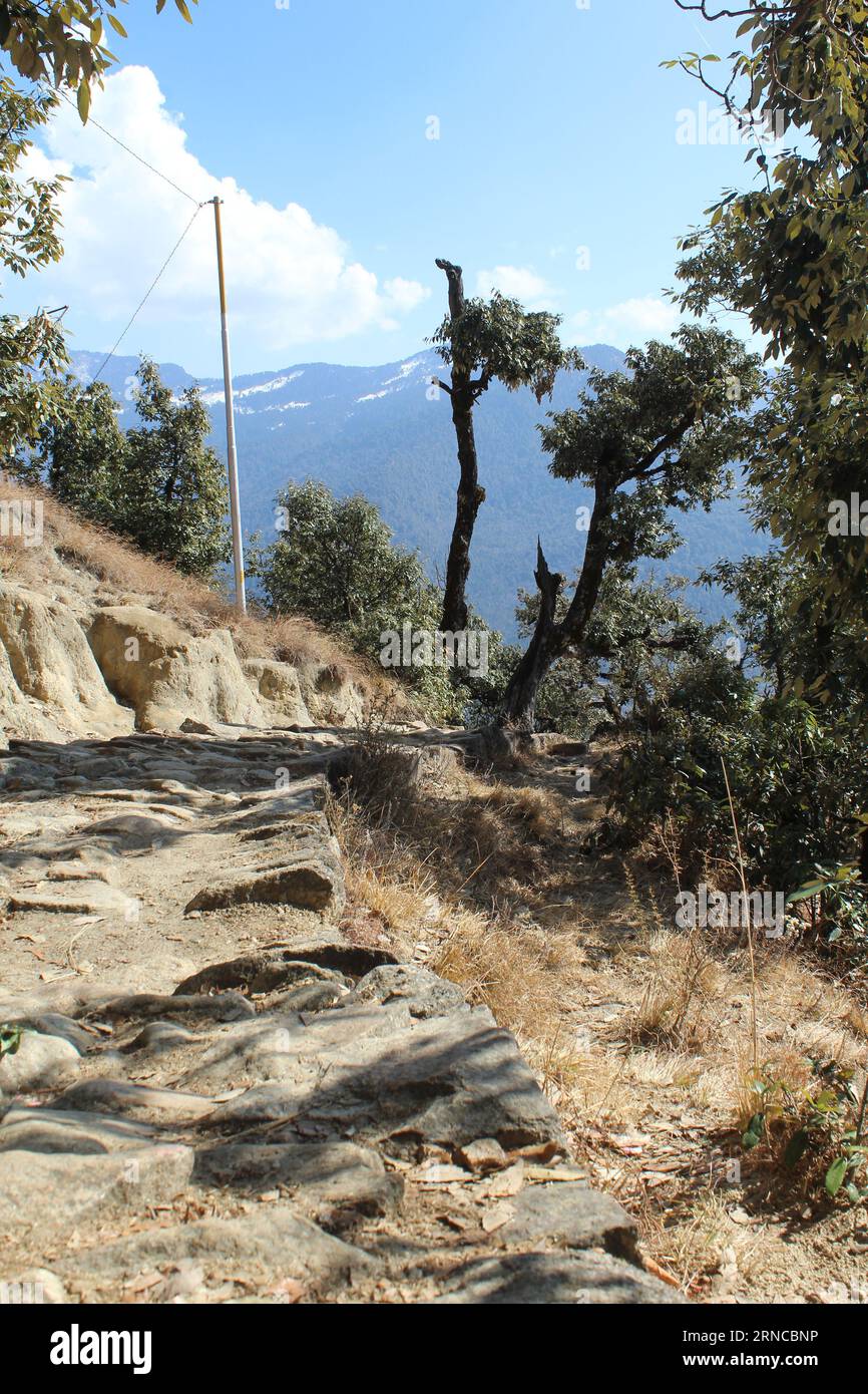 A vertical of Deoria tal Uttarakhand trekking in India Stock Photo - Alamy