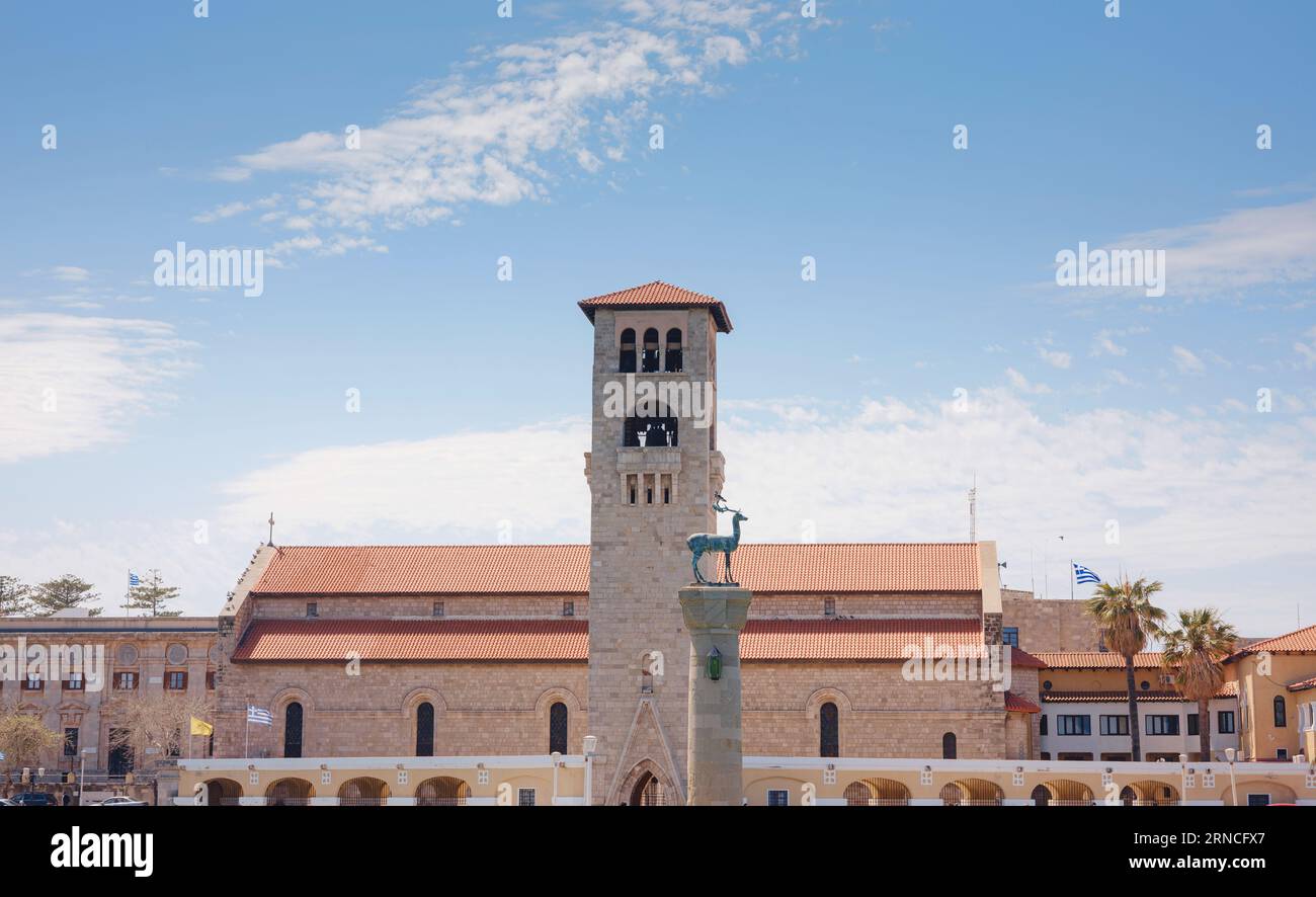 Mandraki port with deers statue, where The Colossus was standing and ...