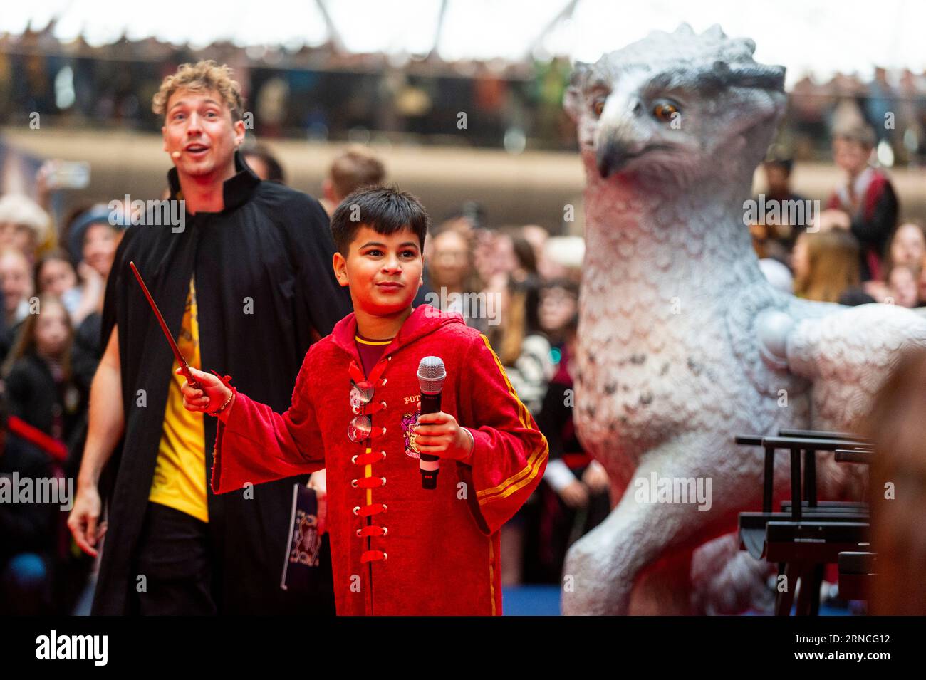 London, UK. 1 September 2023. Celebrity host Sam Thompson and Arnav, 10 ...