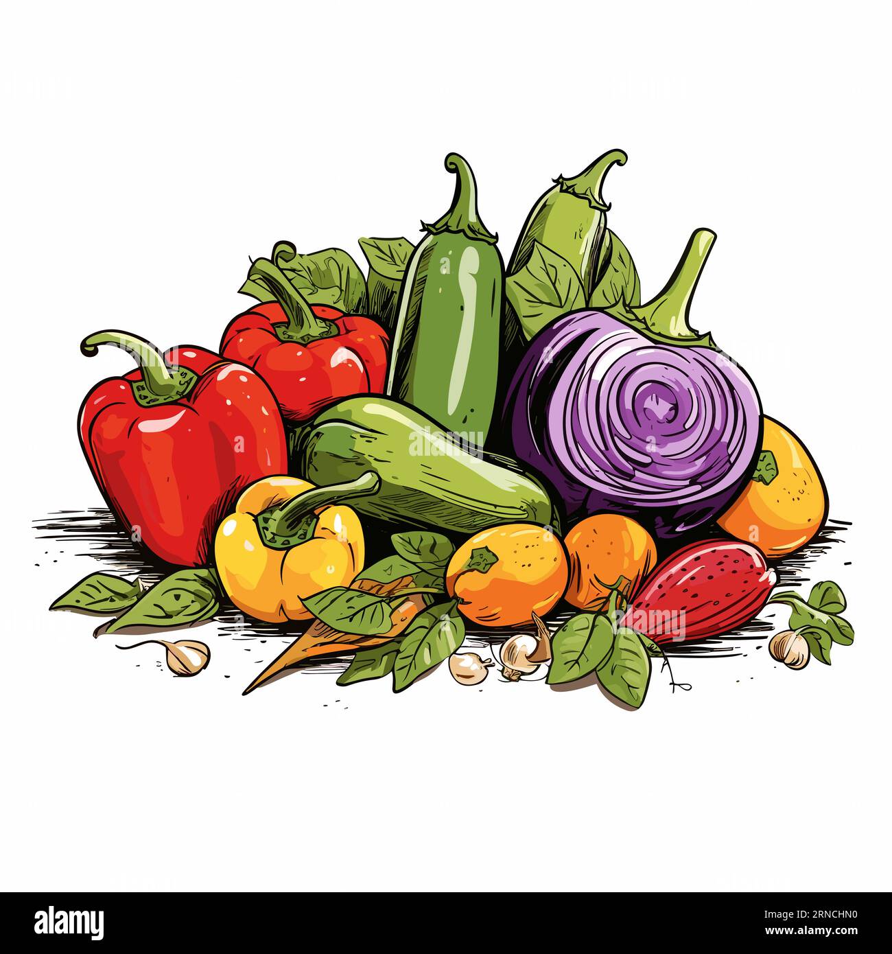 A Collection Of Various Vegetables On A White Background, In The Style ...