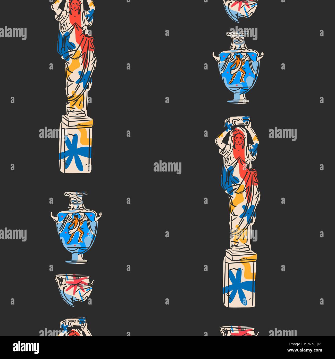 Hand drawn vector abstract graphic, greek ancient sculpture statues and ...