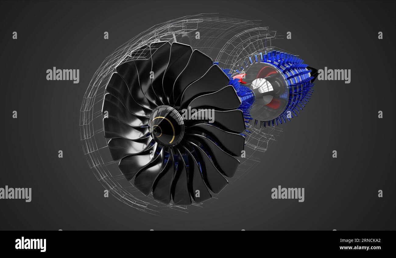 Jet engine inside - on grey background - 3D illustration Stock Photo ...