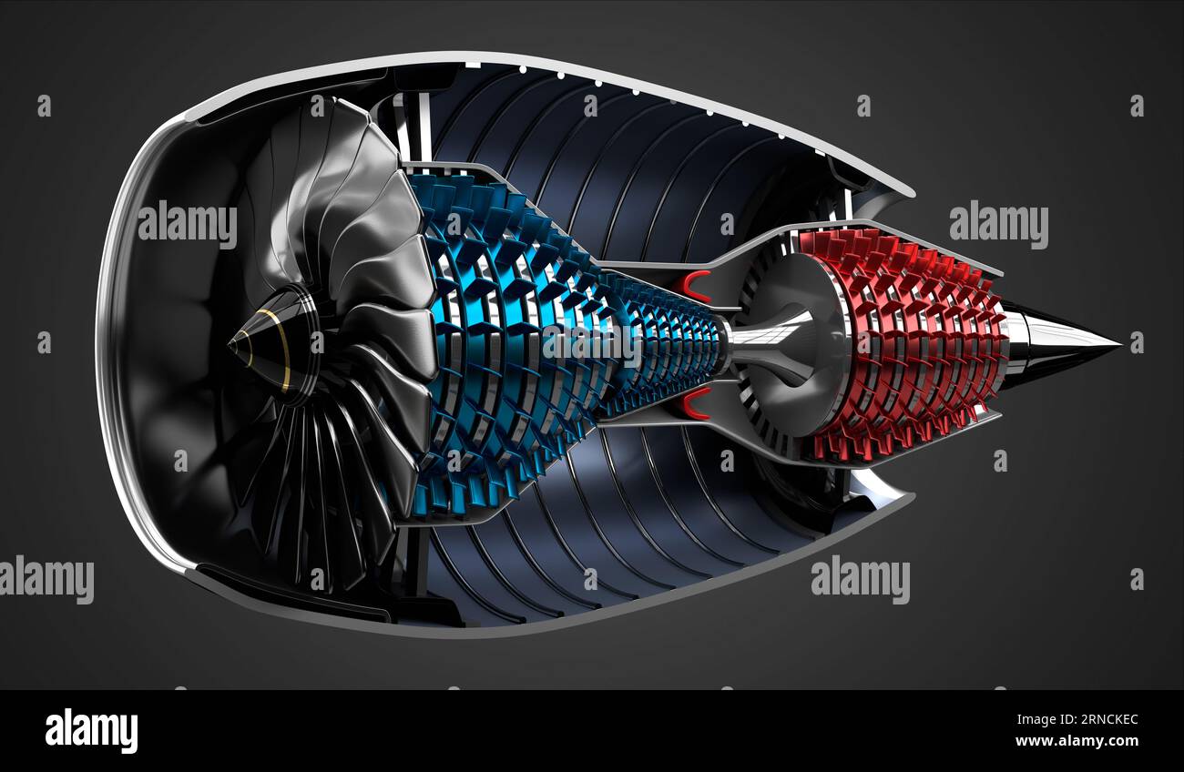 Jet engine inside - on grey background - 3D illustration Stock Photo ...