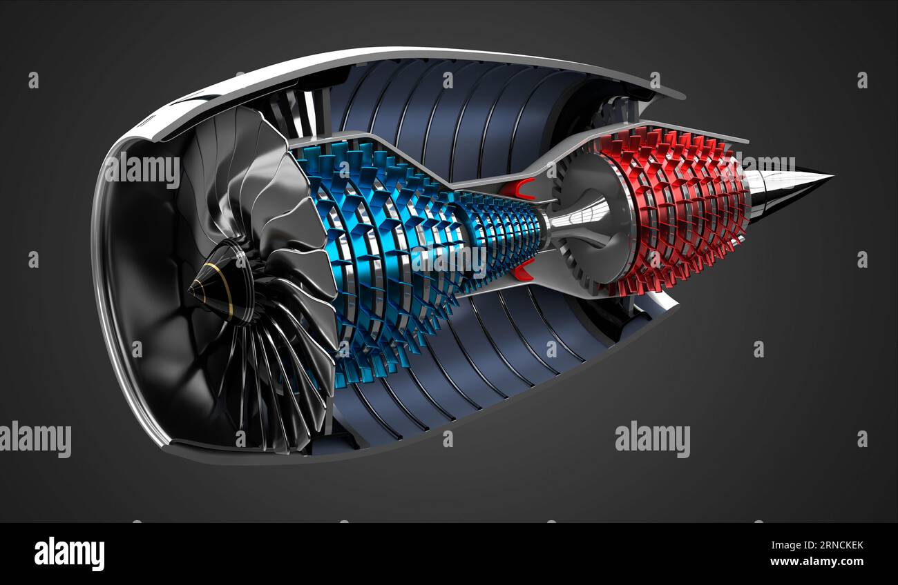 Jet engine inside - on grey background - 3D illustration Stock Photo ...