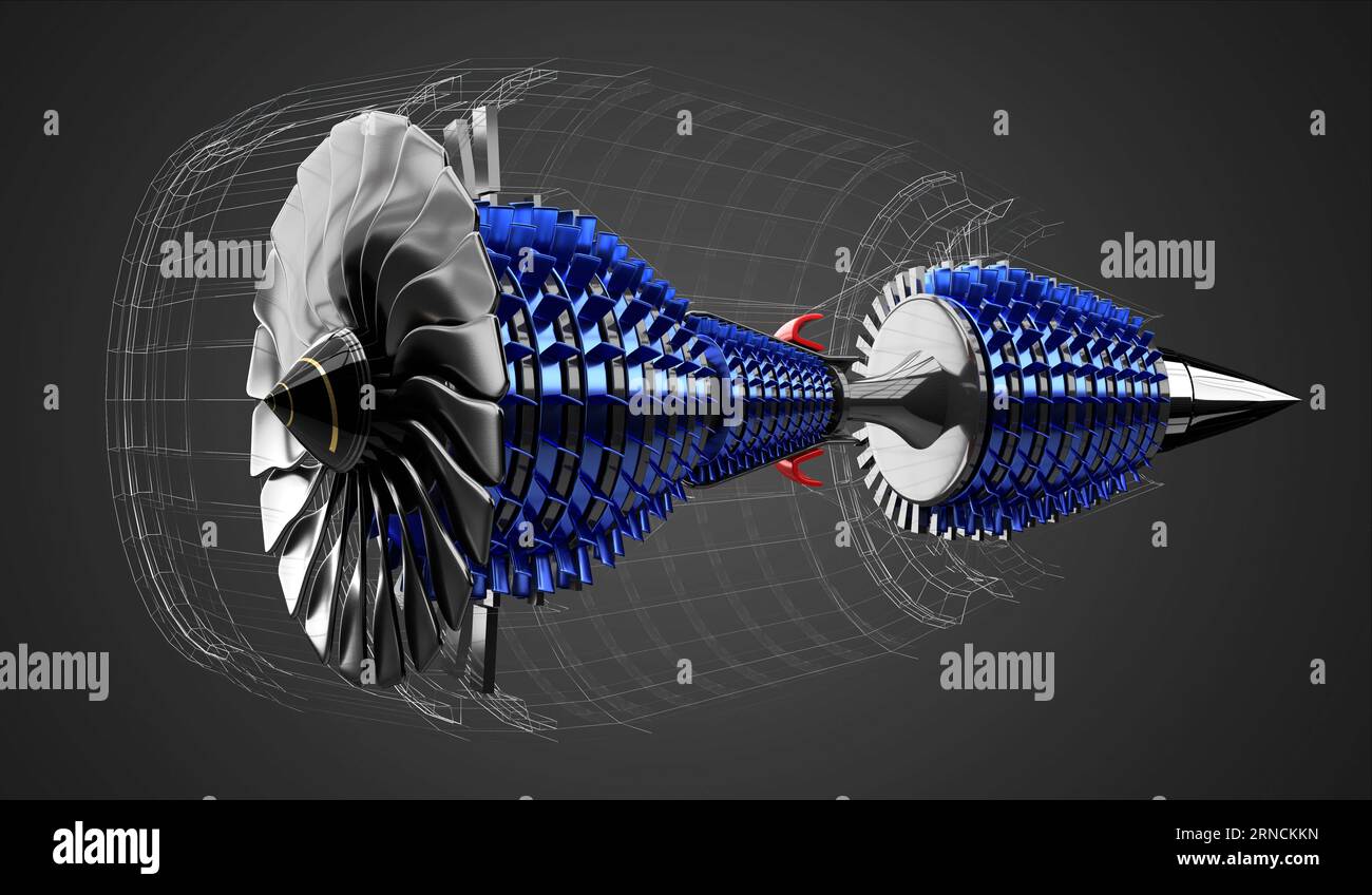 Jet engine inside - on grey background - 3D illustration Stock Photo ...